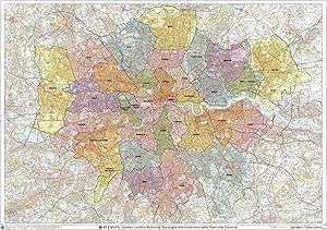 Greater London Authority Boroughs with Postcode Districts Wall Map - 47 ...