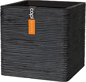 Capi Lux 30 x 30 x 30 cm Ribbed Square Cube Planter II - Black : Amazon ...